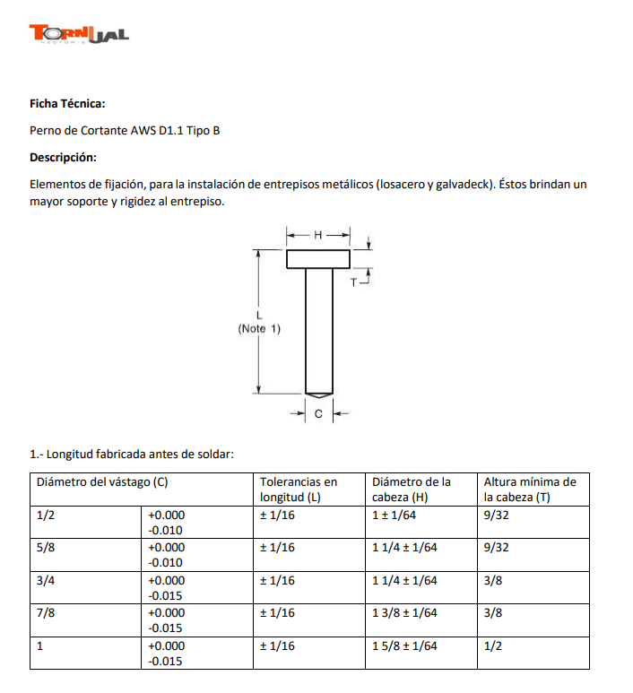 Perno soldable | TORNIJAL
