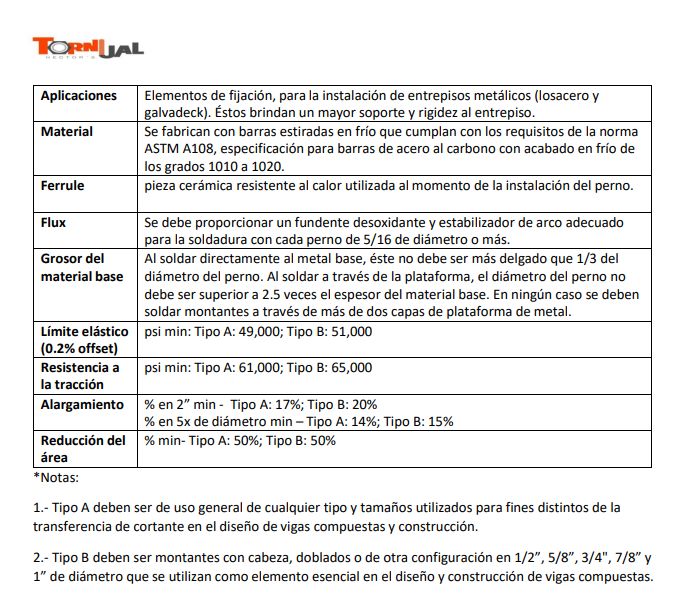 Perno soldable | TORNIJAL